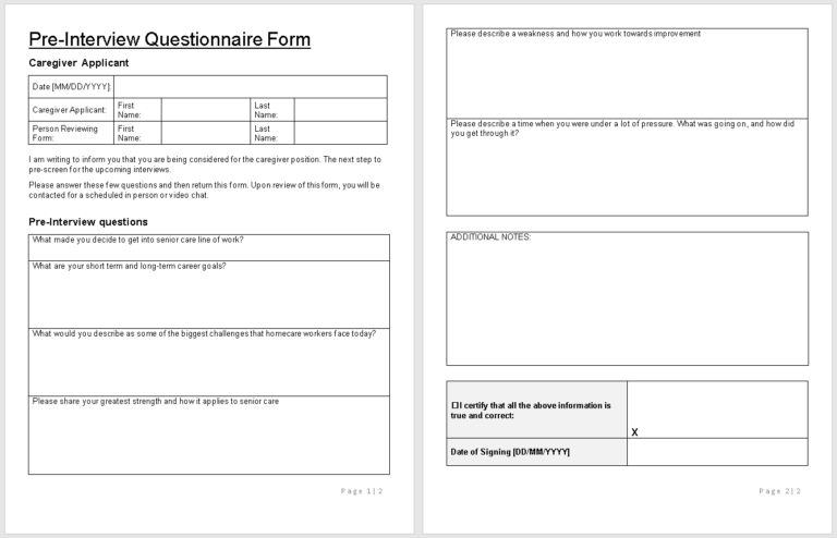 Caregiver Interview Template – Hire Private Caregiver