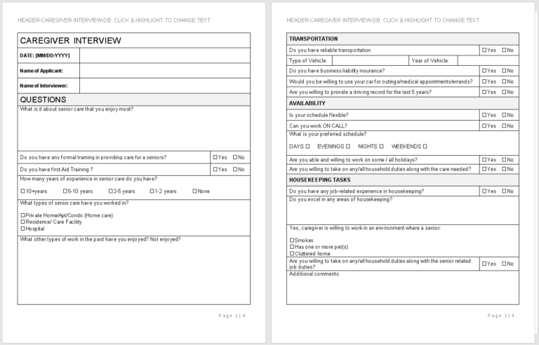 Caregiver Interview Template – Hire Private Caregiver